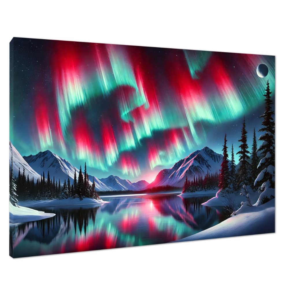 Obraz na płótnie - Zorza Polarna nad Górami, Dekoracja Ścienna 90x60 cm - ArtMania_Studio ...