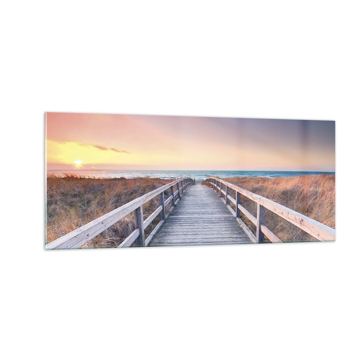 Obraz na szkle - Bałtycka wieczorna zorza - 100x40cm - Krajobraz Morze Wydma - Nowoczesny foto ...