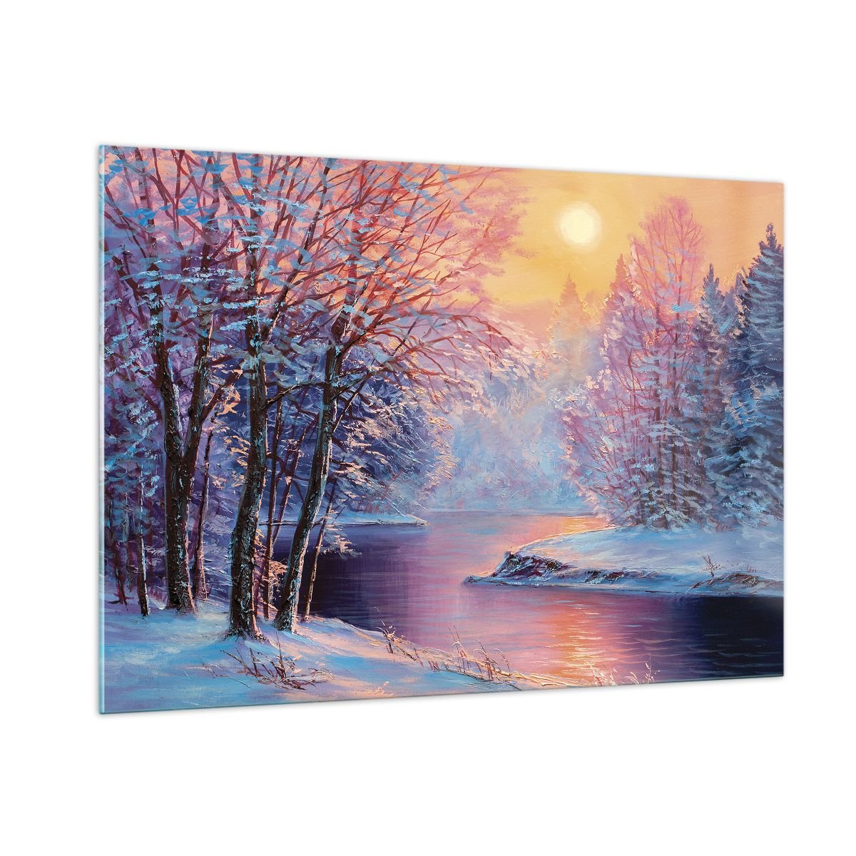 Obraz na szkle - Barwy zimy - 100x70cm - Krajobraz Rzeka Las ...