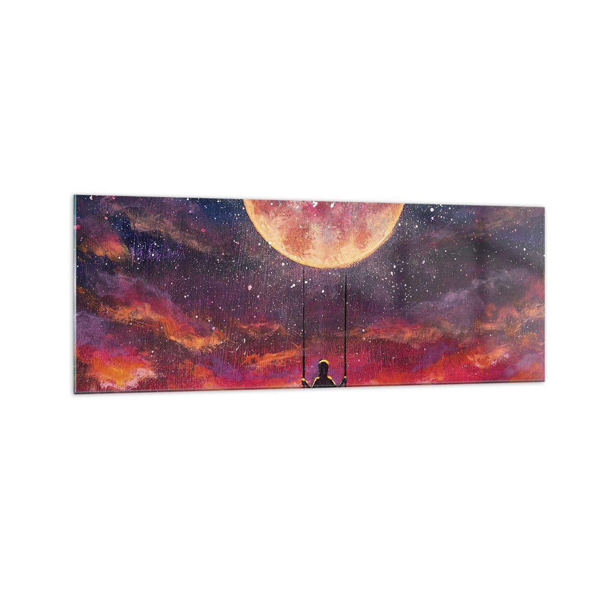 Obraz na szkle - Bujać w obłokach - 140x50cm - Abstrakcja Fantasy Księżyc - Nowoczesny szklany ...