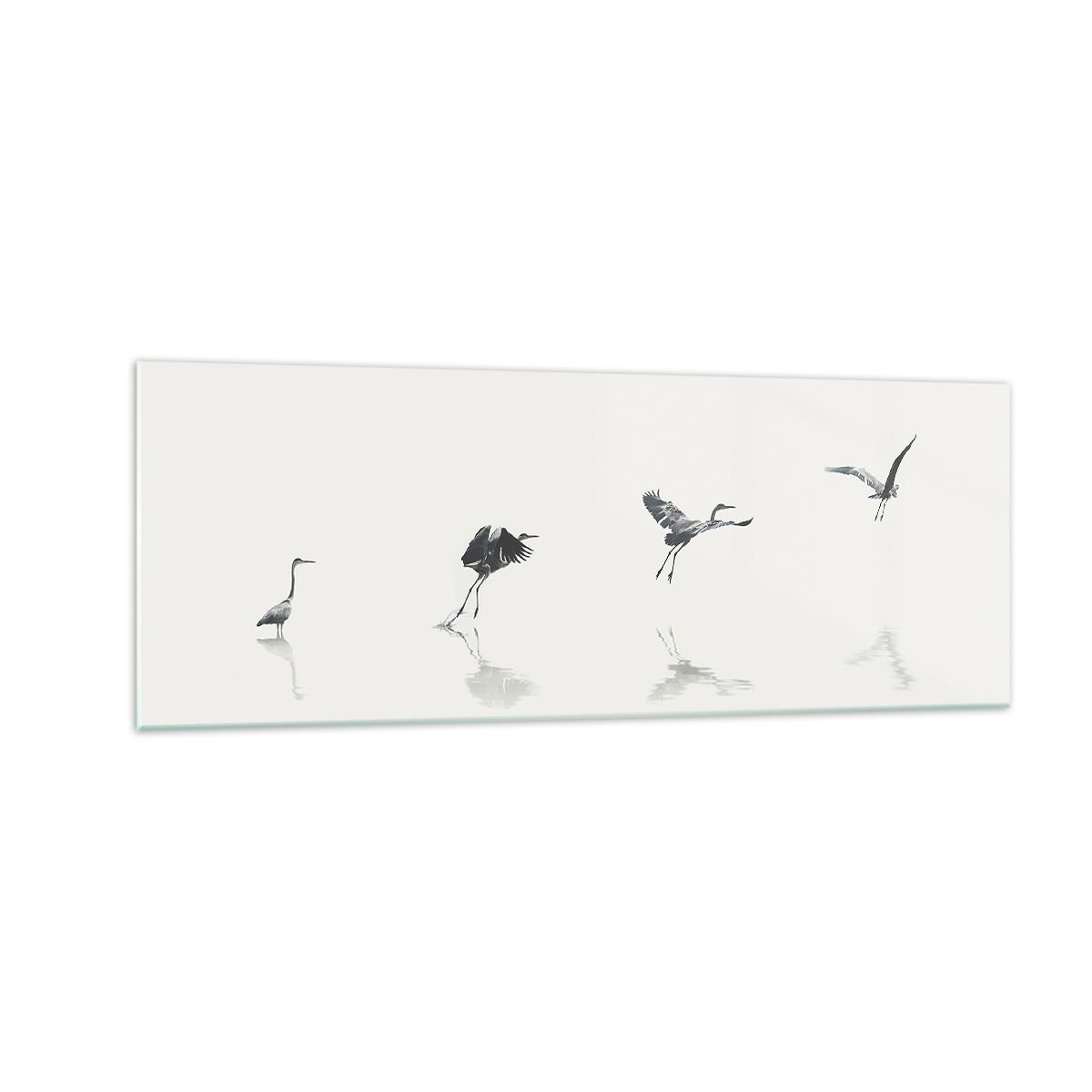 Obraz na szkle - Cztery proste kroki - 140x50cm - Ptak Czapla Grafika - Nowoczesny szklany obraz ...