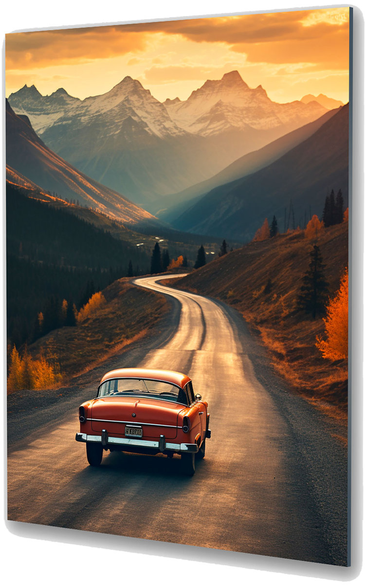 Obraz na szkle droga w górach stare auto retro c 23x36 cm - Inna marka ...
