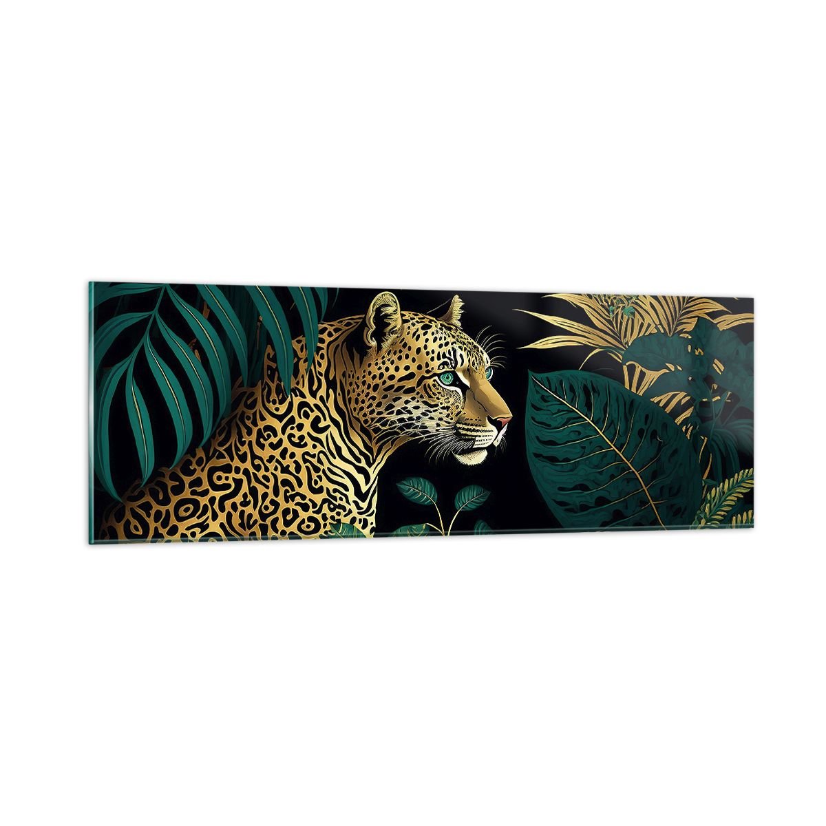 Obraz na szkle - Gospodarz w dżungli - 90x30cm - Lampart Dżungla Tropikalny - Nowoczesny szklany ...
