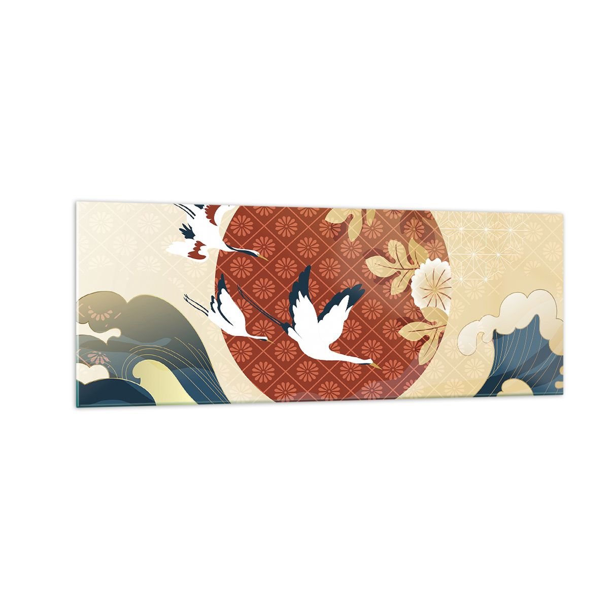 Obraz na szkle - Japońska baśń - 140x50cm - Czapla Ptak Abstrakcja - Nowoczesny szklany obraz do ...