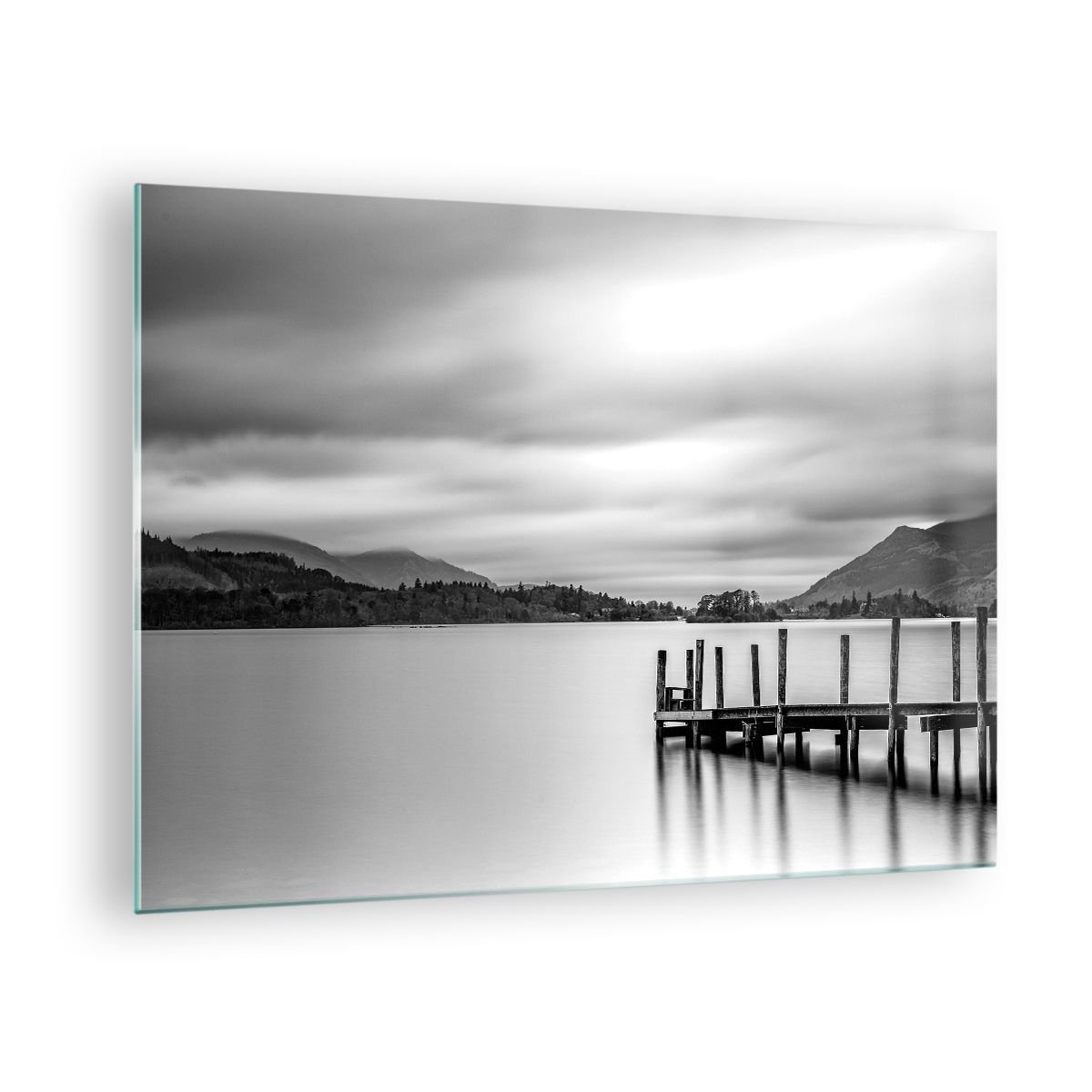 Obraz na szkle - Łagodność i siła - 70x50cm - Krajobraz Jezioro Drewniany Pomost - Nowoczesny ...