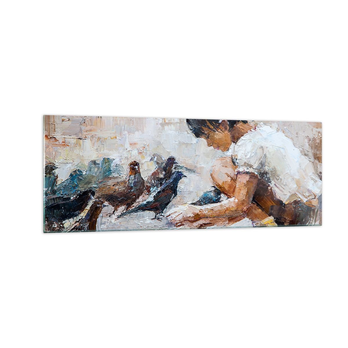 Obraz na szkle - Maluczcy i najmilsi - 140x50cm - Dziewczynka Gołębie Dla Dzieci - Nowoczesny ...