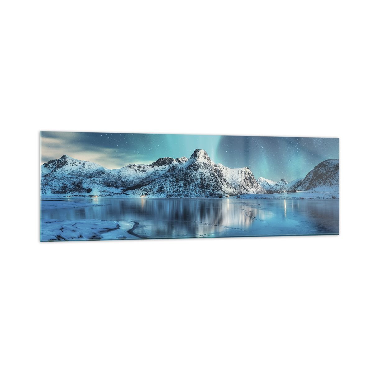 Obraz na szkle - Noc światła - 160x50cm - Zorza Polarna Norwegia Krajobraz - Nowoczesny foto ...