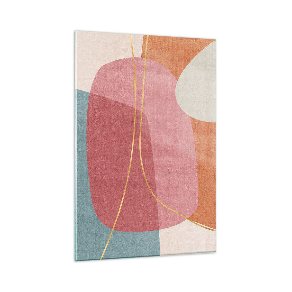 Obraz na szkle - Pastelowa kompozycja z nicią złota - 80x120cm - Abstrakcja Minimalizm Kształty ...