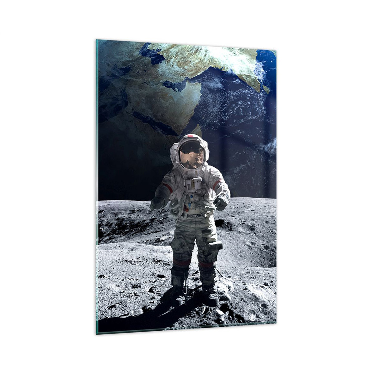 Obraz na szkle - Pozdrowienia z Księżyca - 80x120cm - Astronauta Księżyc Planeta Ziemia ...