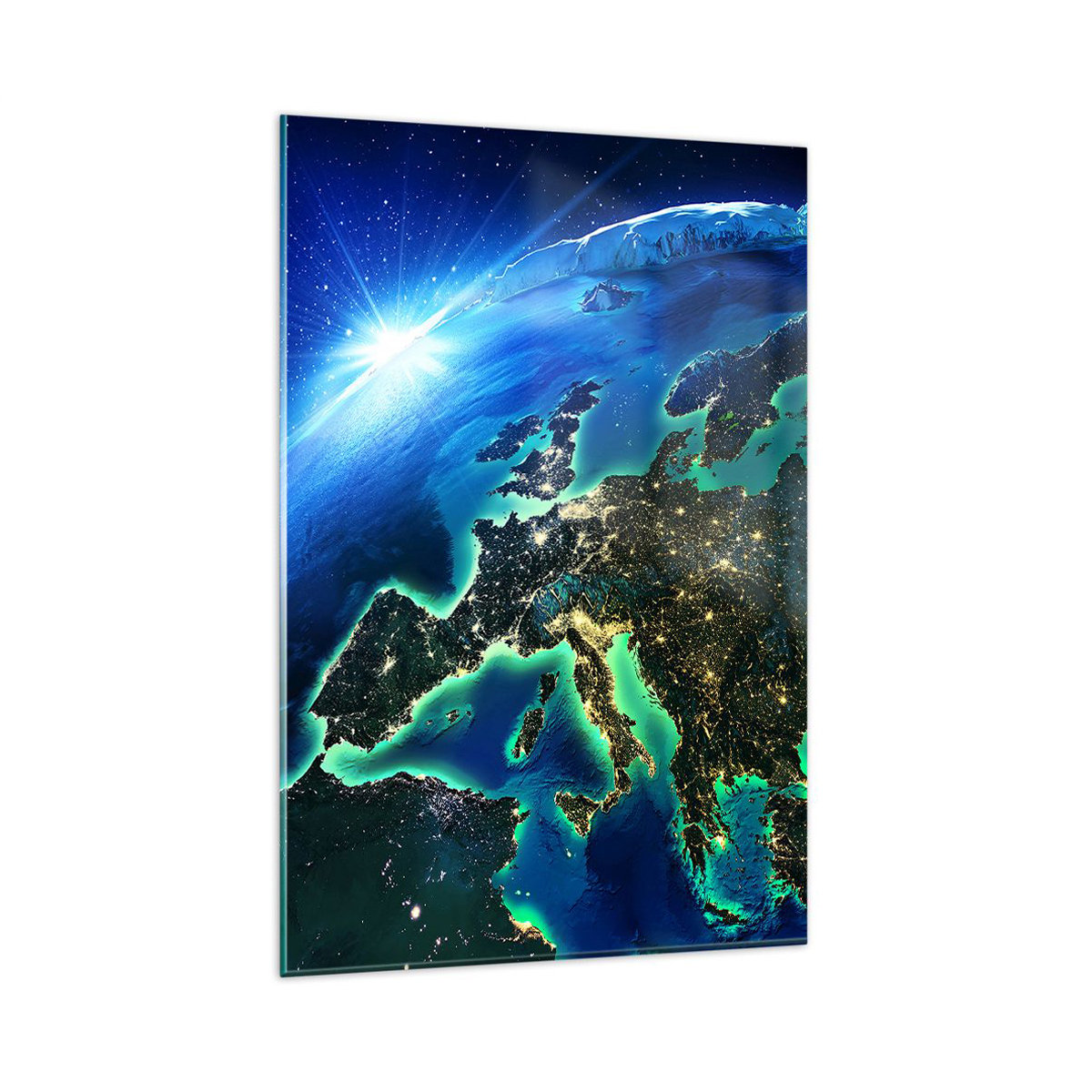 Obraz na szkle - Roziskrzona Europa - 80x120cm - Kosmos Planeta Ziemia Kontynenty - Nowoczesny ...