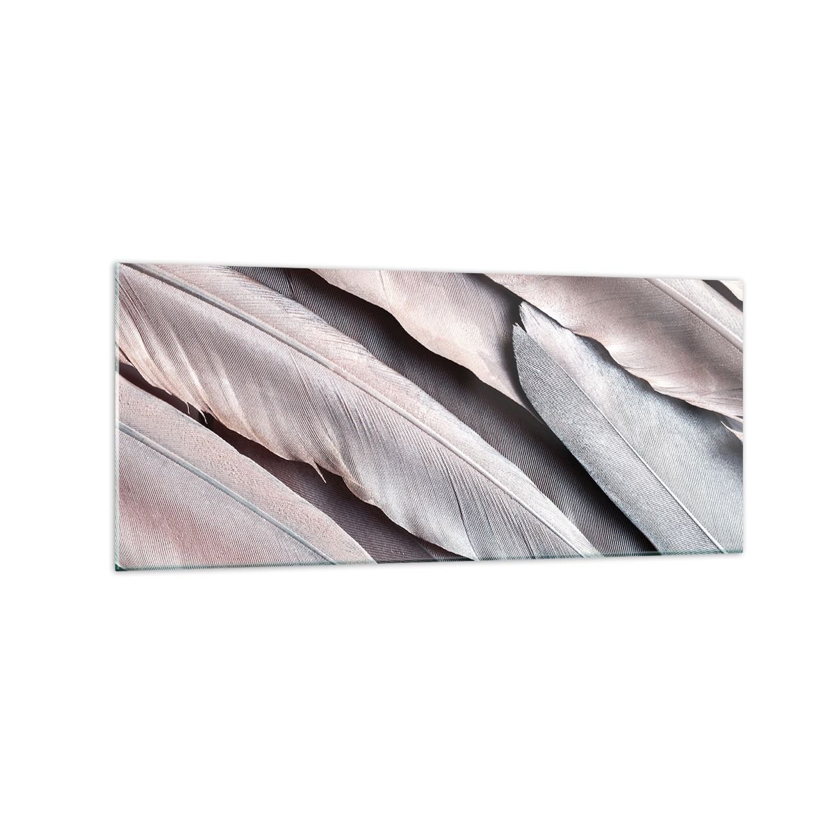 Obraz na szkle - W różowej srebrzystości - 120x50cm - Pióro Ptaka Grafika Boho - Nowoczesny ...