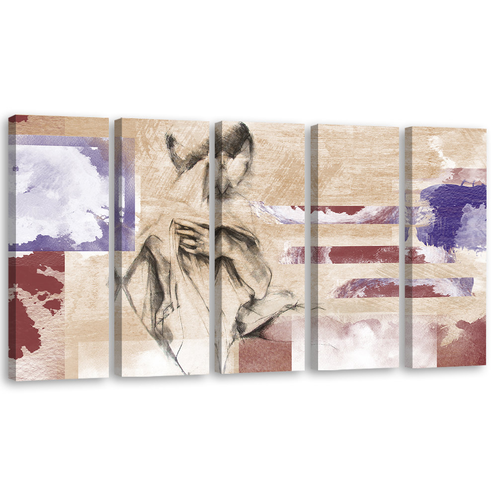 Obraz pięcioczęściowy na płótnie FEEBY, Kobieta Abstrakcja Beżowy 200x80 - Feeby | Sklep EMPIK.COM