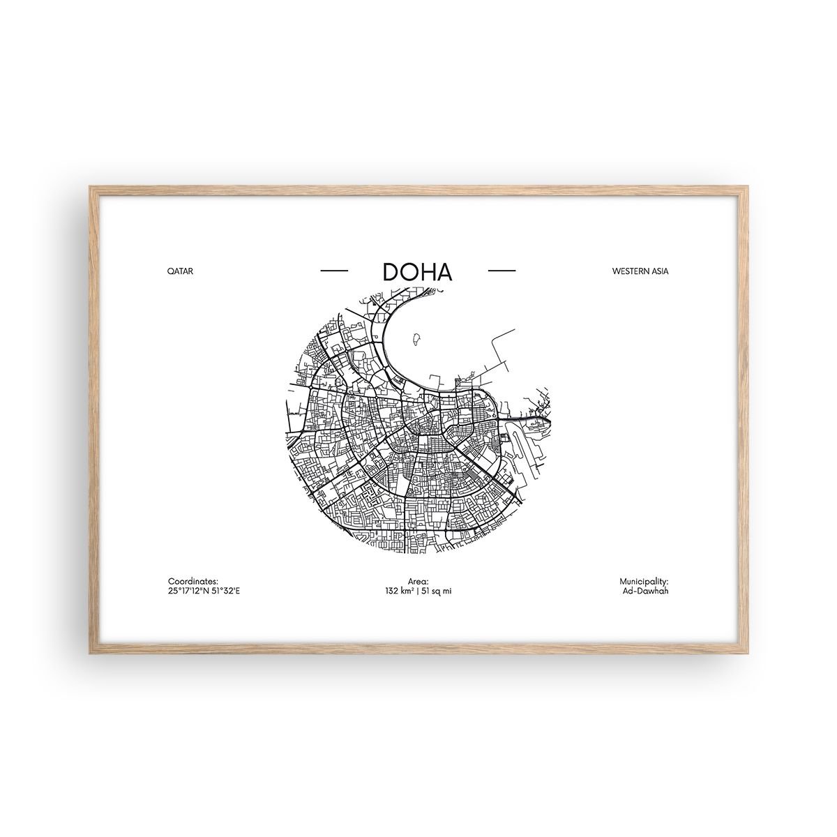 Obraz - Plakat - Anatomia Dohy - 100x70cm - Mapa Doha Katar - Foto ...