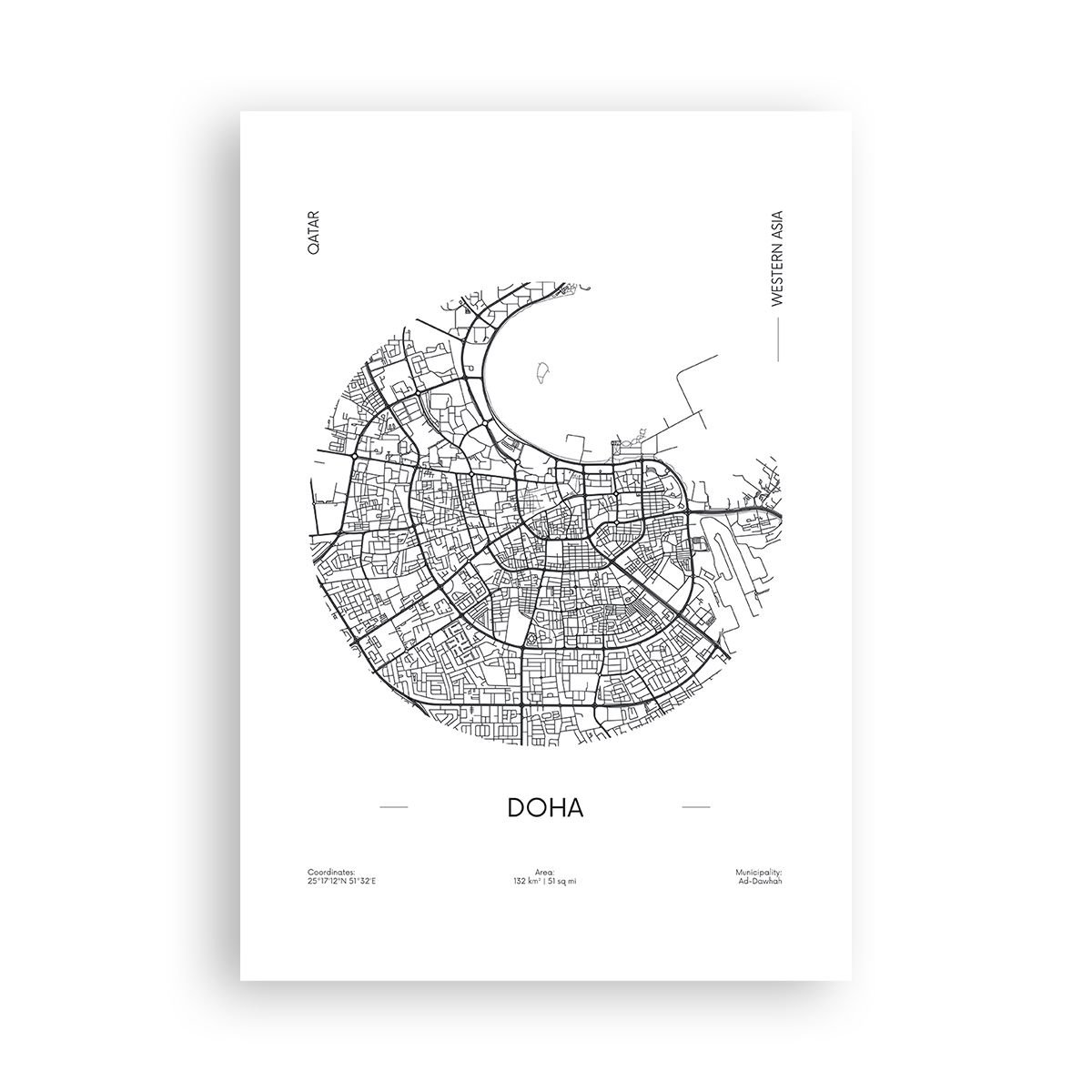 Obraz - Plakat - Anatomia Dohy - 70x100cm - Mapa Doha Katar - Foto Plakaty bez ramy na ścianę do ...