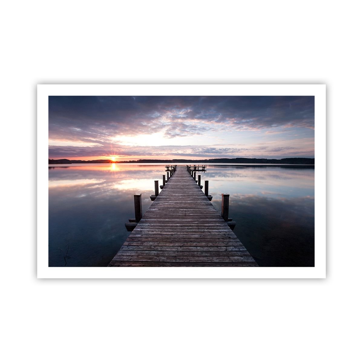 Obraz - Plakat - Cicha granica dnia i nocy - 91x61cm - Krajobraz Jezioro Zachód Słońca - Foto ...