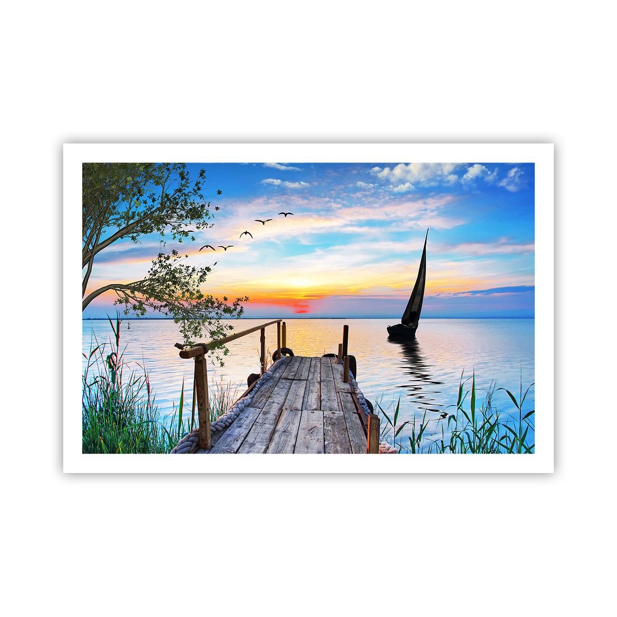 Obraz - Plakat - Dobry wieczór - 91x61cm - Krajobraz Jezioro Drewniany Pomost - Foto Plakaty na ...