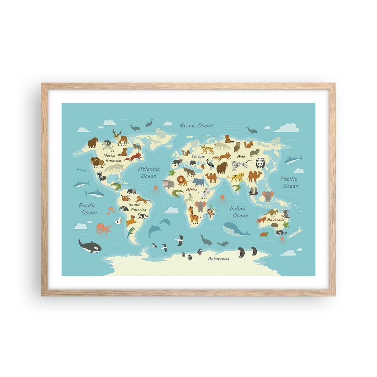 Obraz - Plakat - Dobrzy sąsiedzi - 70x50cm - Mapa Świata Mapa Ze Zwierzętami Zwierzęta ...