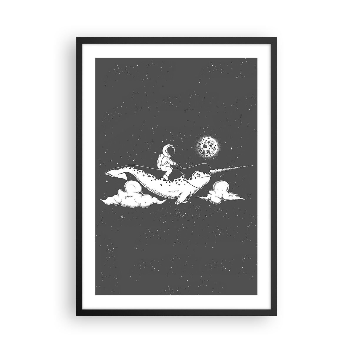 Obraz - Plakat - Kosmiczny jeździec - 50x70cm - Narwal Astronauta Kosmos - Nowoczesny modny ...