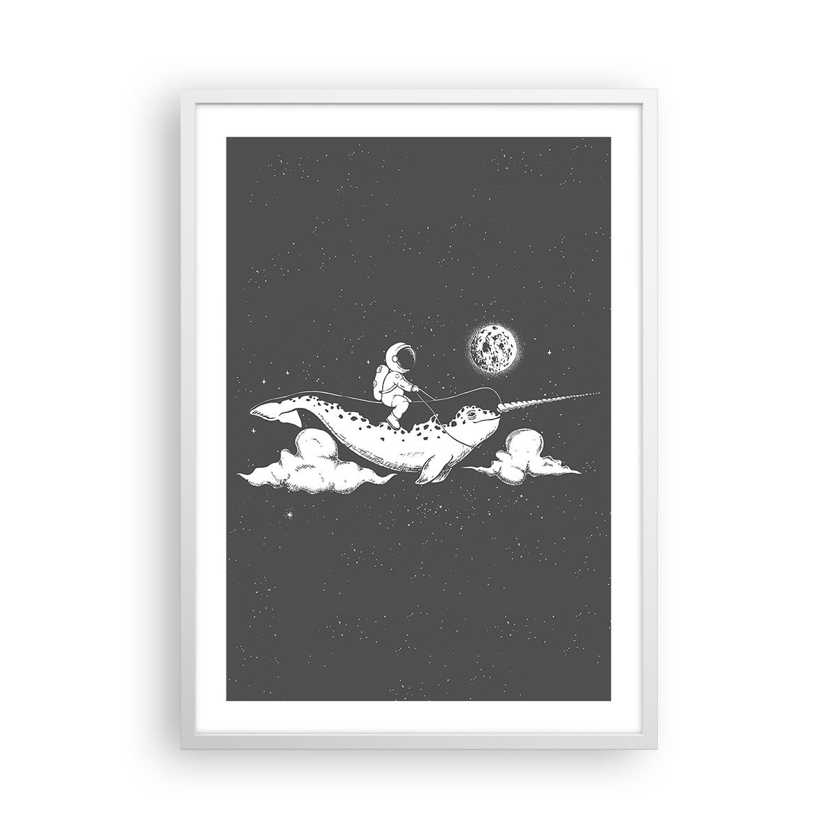 Obraz - Plakat - Kosmiczny jeździec - 50x70cm - Narwal Astronauta Kosmos - Nowoczesny modny ...