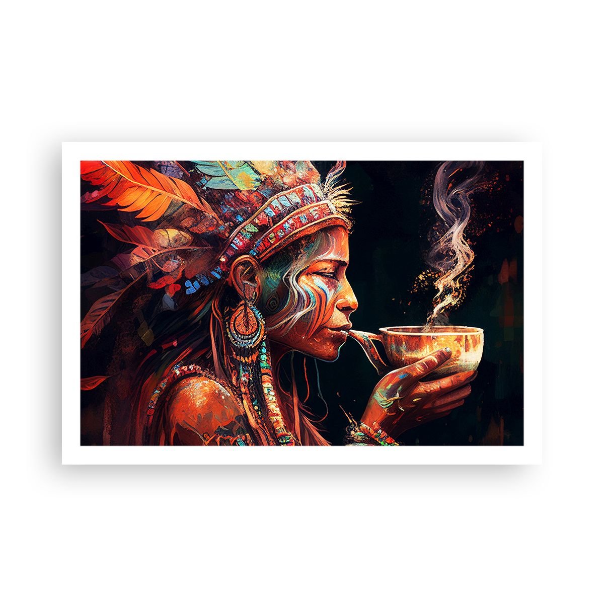 Obraz - Plakat - Magiczny rytuał - 91x61cm - Szaman Indianin Ayahuasca ...