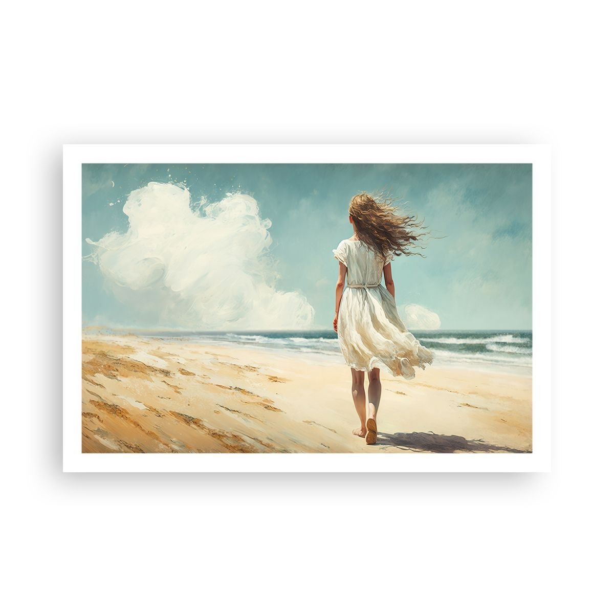 Obraz - Plakat - Na spotkanie słońca i wiatru - 91x61cm - Dziewczyna Plaża Spacerować - Foto ...