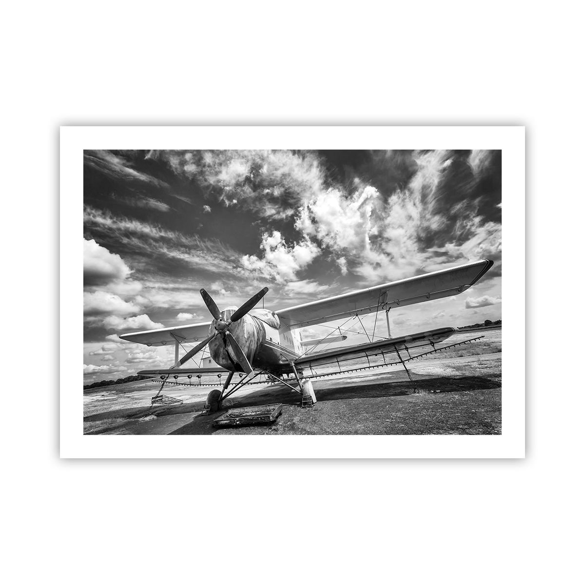 Obraz - Plakat - Nie mogę się doczekać! - 70x50cm - Samolot Lotnictwo Czarno-Biały - Nowoczesny ...