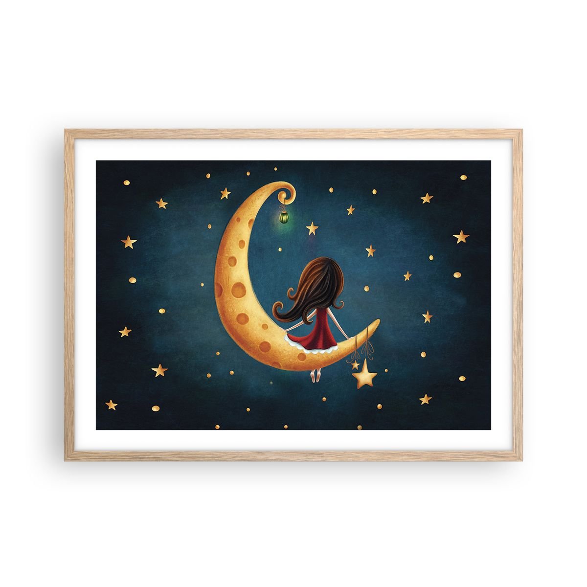 Obraz - Plakat - Pewnego razu… - 70x50cm - Dla Dzieci Dziewczynka Księżyc - Nowoczesny modny ...