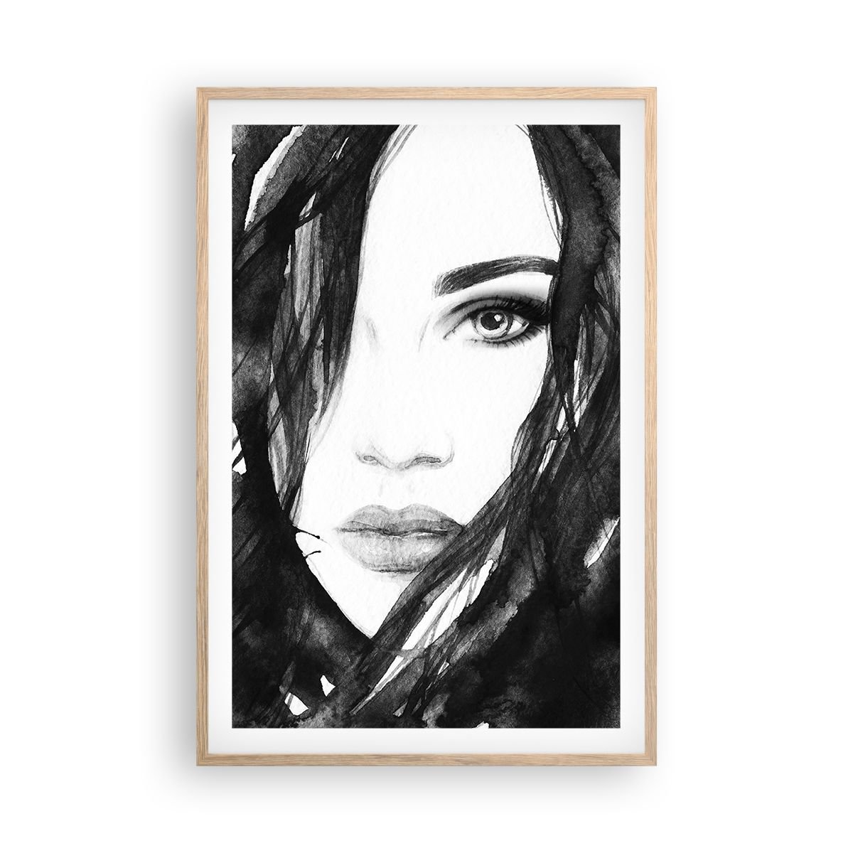 Obraz - Plakat - Portret damy w czerni i bieli - 61x91cm - Abstrakcja Kobieca Twarz Portret ...