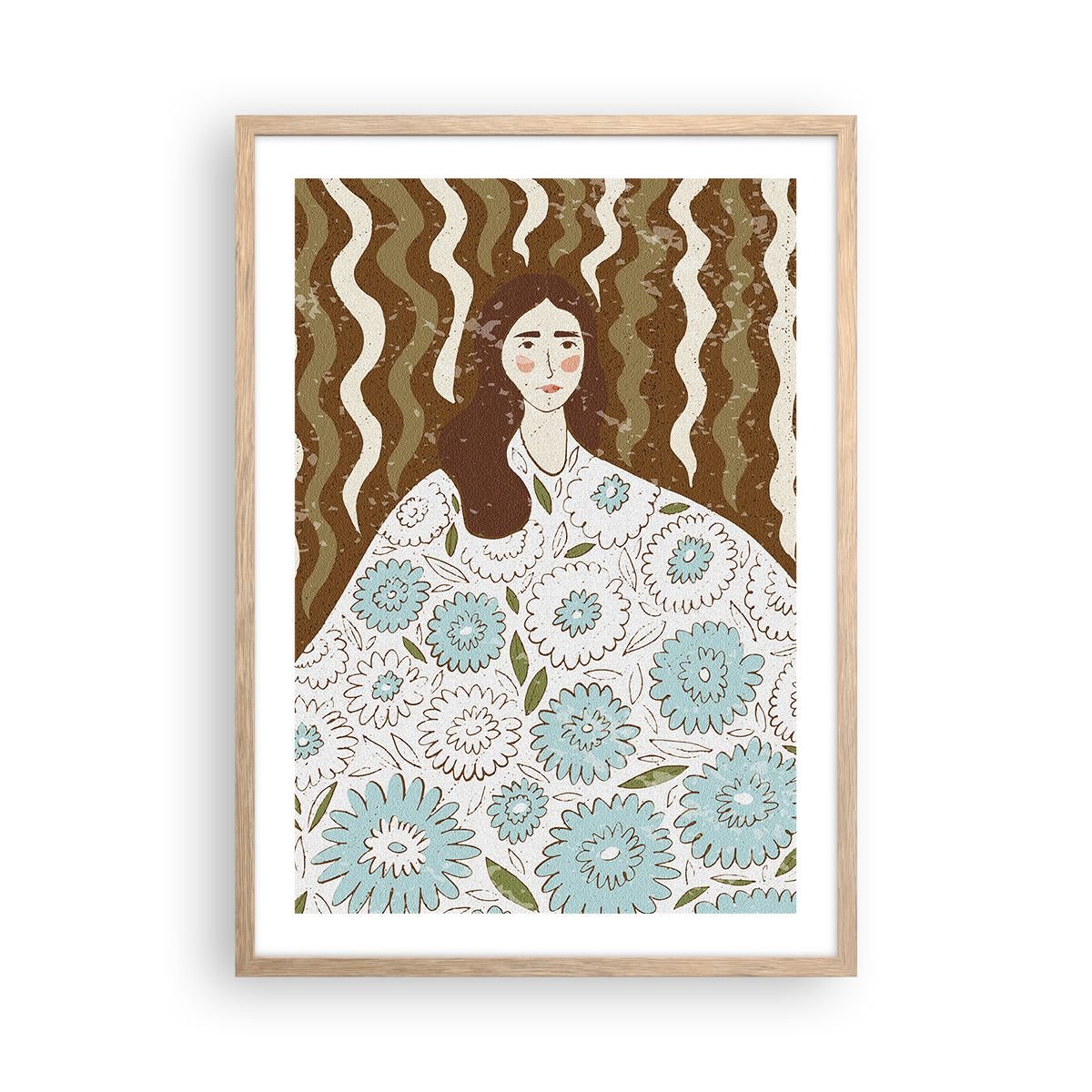 Obraz - Plakat - Portret w kwiecistej szacie - 50x70cm - Portret Kobieta Boho - Nowoczesny modny ...