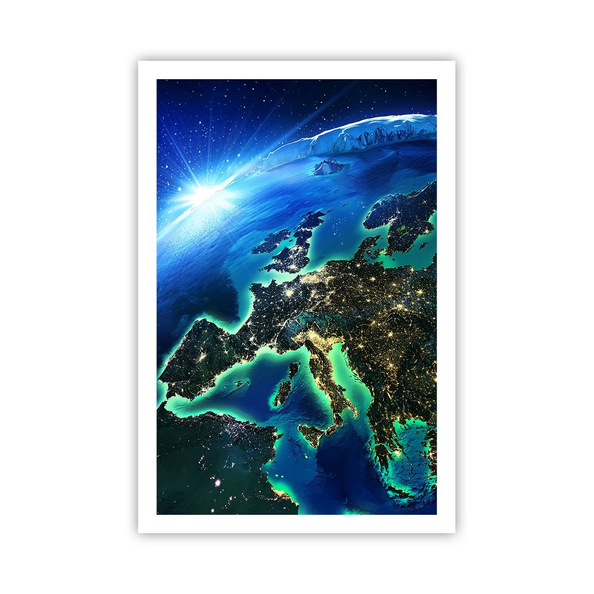 Obraz - Plakat - Roziskrzona Europa - 61x91cm - Kosmos Planeta Ziemia Kontynenty - Foto Plakaty ...