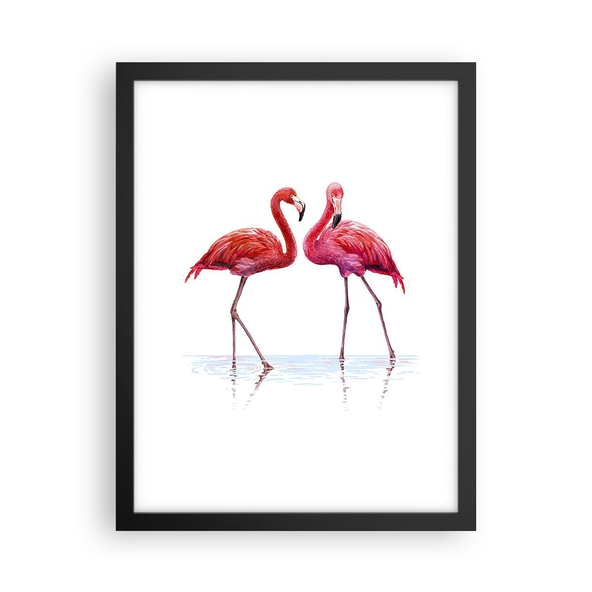 Obraz - Plakat - Różowe randez-vous - 30x40cm - Flamingi Ptaki Sztuka ...