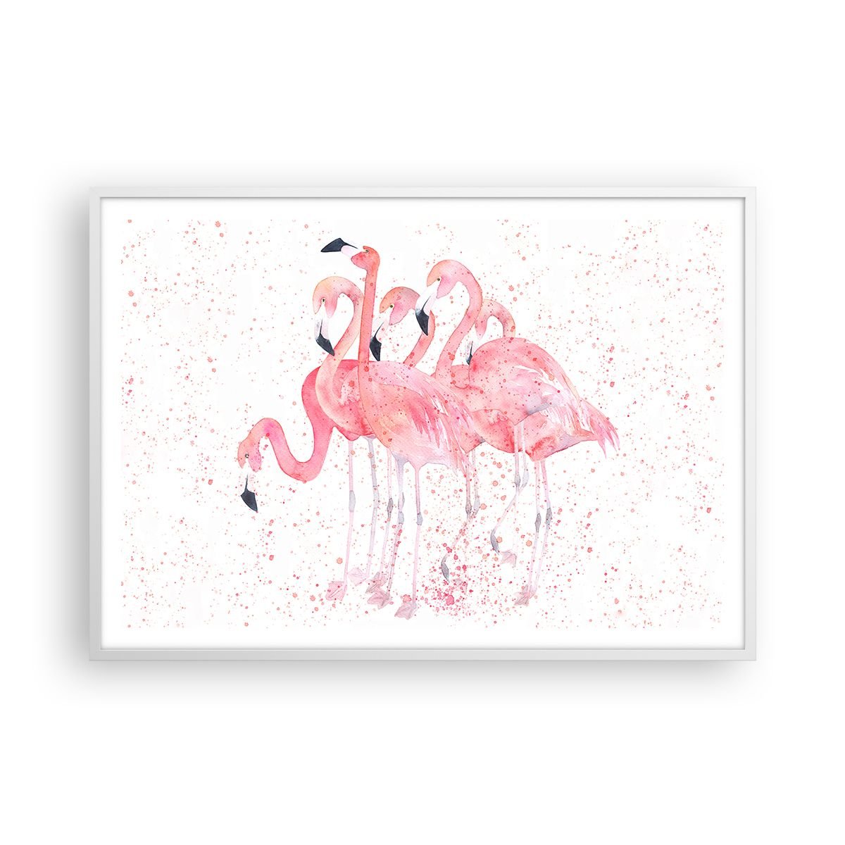 Obraz - Plakat - Różowy ansambl - 100x70cm - Flamingi Ptaki Grafika ...
