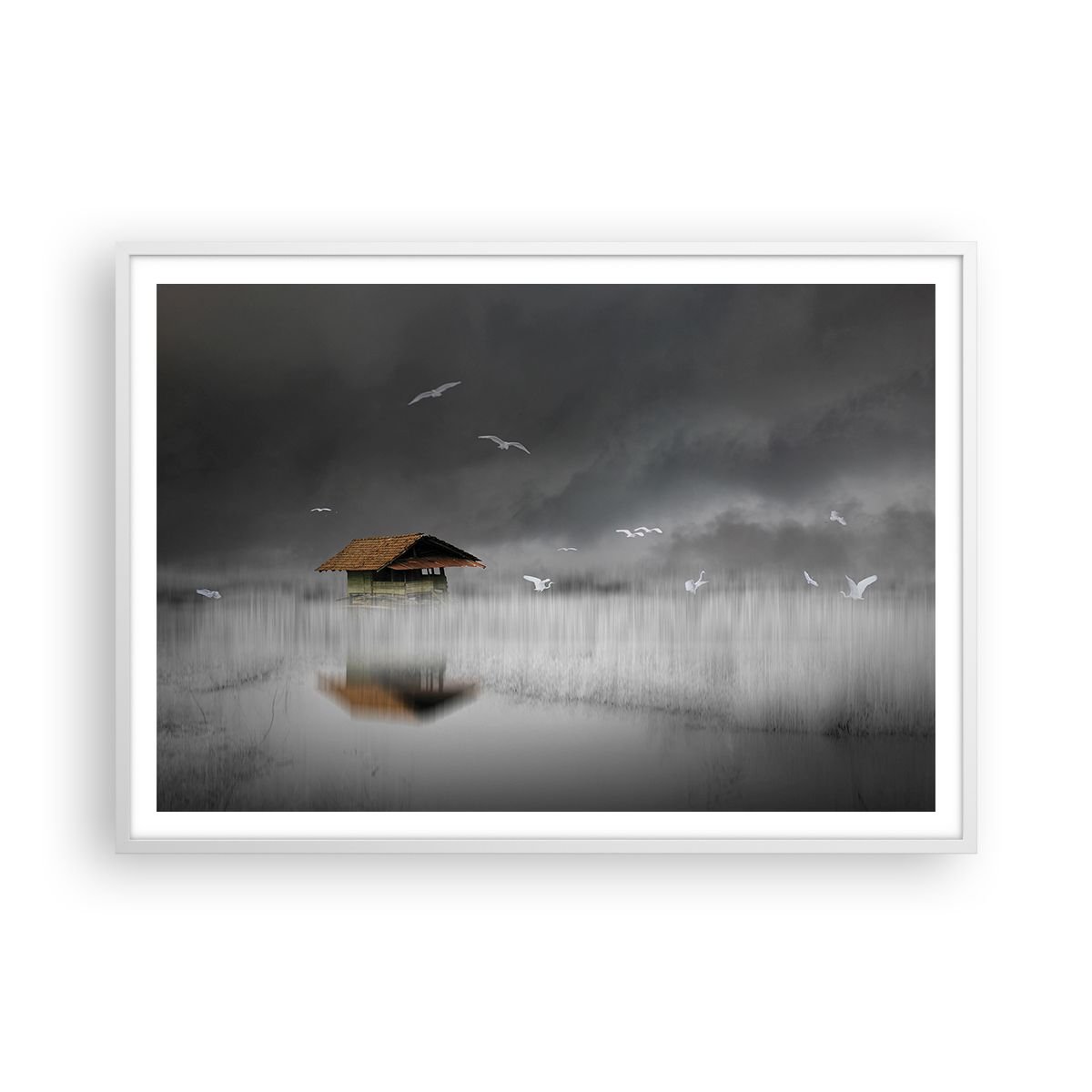 Obraz - Plakat - Schronienie przed deszczem - 100x70cm - Krajobraz Mgła ...