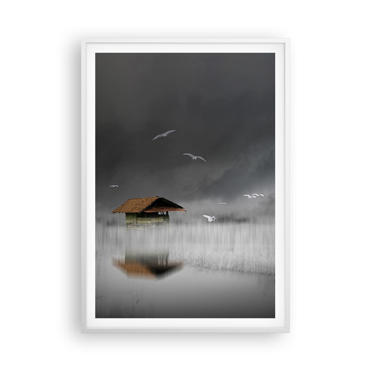 Obraz - Plakat - Schronienie przed deszczem - 70x100cm - Krajobraz Mgła ...