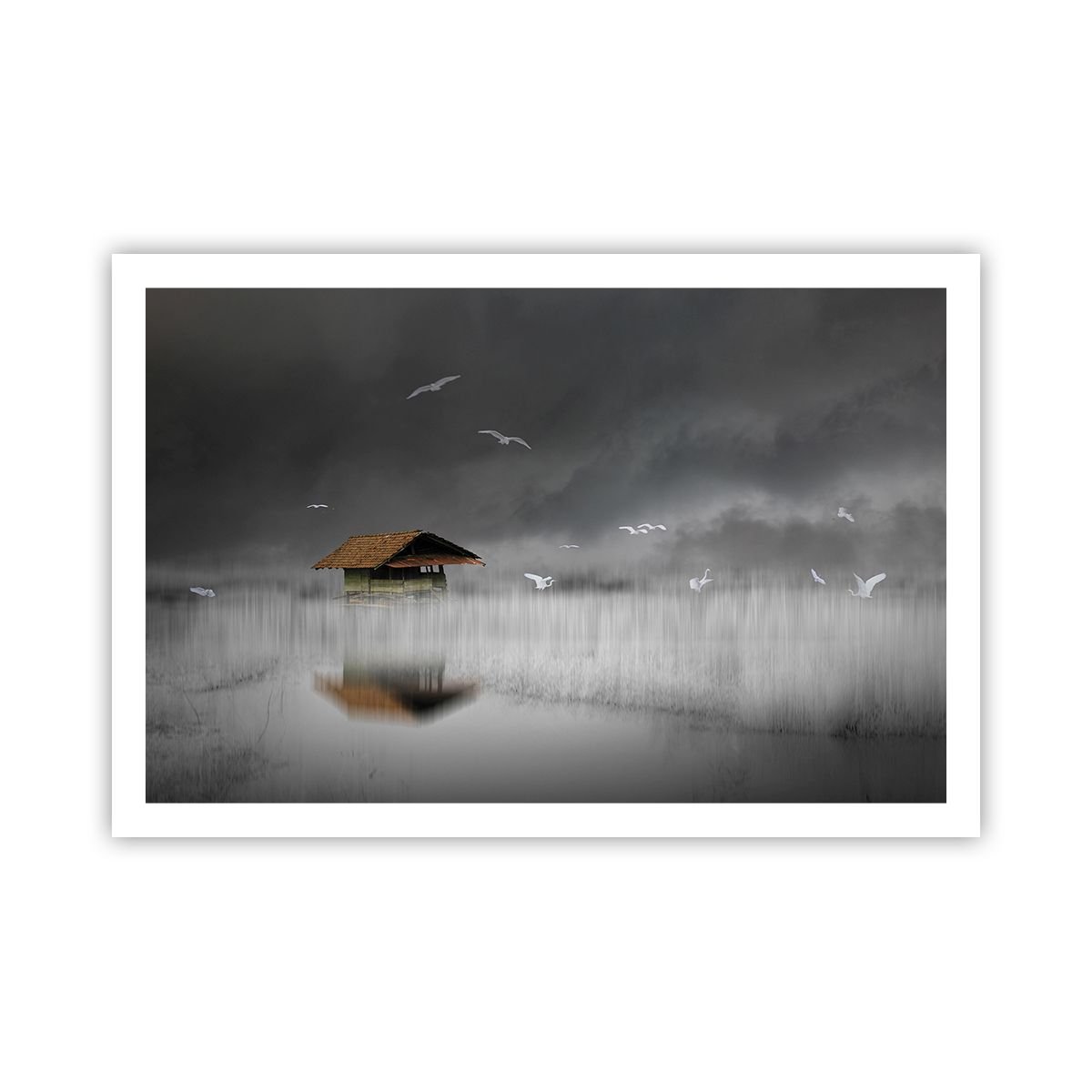 Obraz - Plakat - Schronienie przed deszczem - 91x61cm - Krajobraz Mgła ...