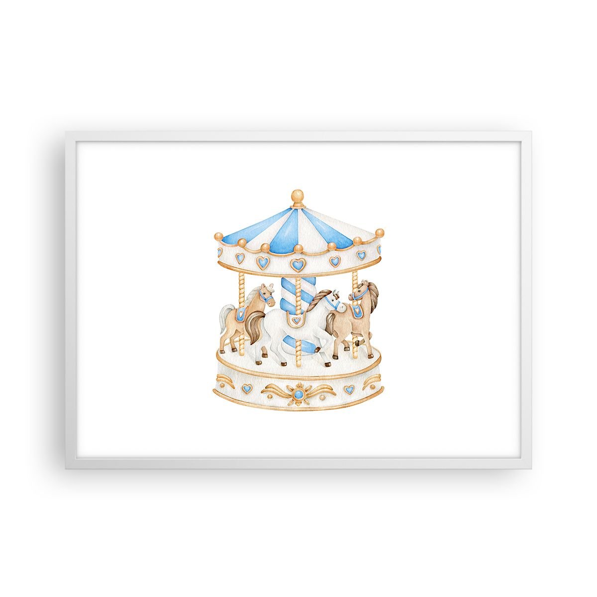 Obraz - Plakat - Słodkie dzieciństwo - 70x50cm - Konie Karuzela Dziecięce - Nowoczesny modny ...
