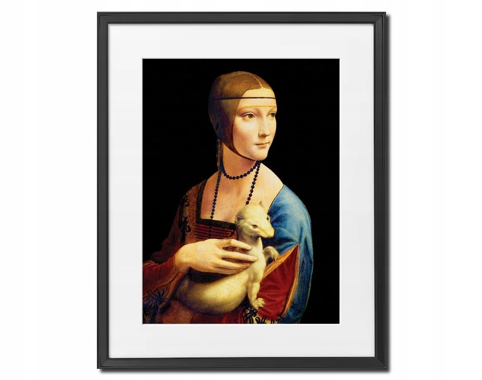 Obraz portret Leonardo Da Vinci DAMA Z ŁASICZKĄ GRONOSTAJEM + czarna ...
