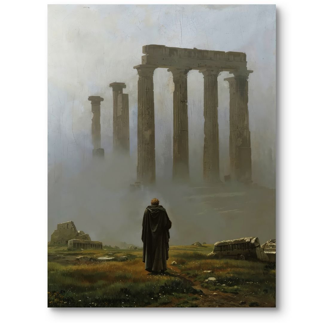 Obraz postać w ruinach do salonu szary zielony 50x70 cm ...