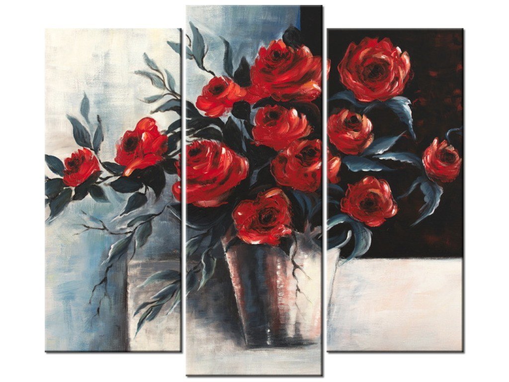 Obraz Róże w wazonie, 3 elementy, 90x80 cm - Oobrazy | Sklep EMPIK.COM
