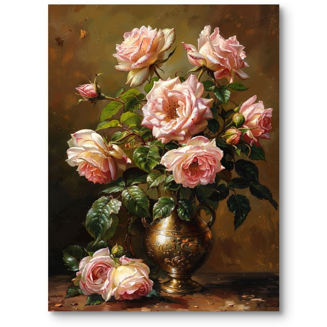 Obraz róże w wazonie do salonu różowo-zielony 50x70 cm - MieszkoMieszko ...