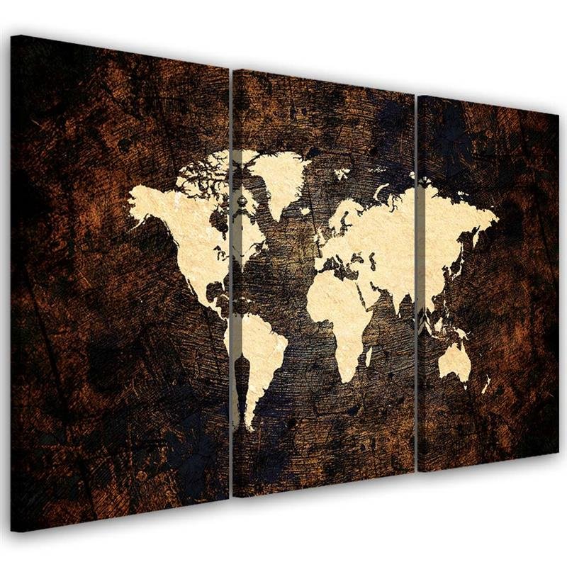 Obraz tryptyk na płótnie trzyczęściowy FEEBY, Mapa Świata Brąz 60x40 - Feeby | Sklep EMPIK.COM