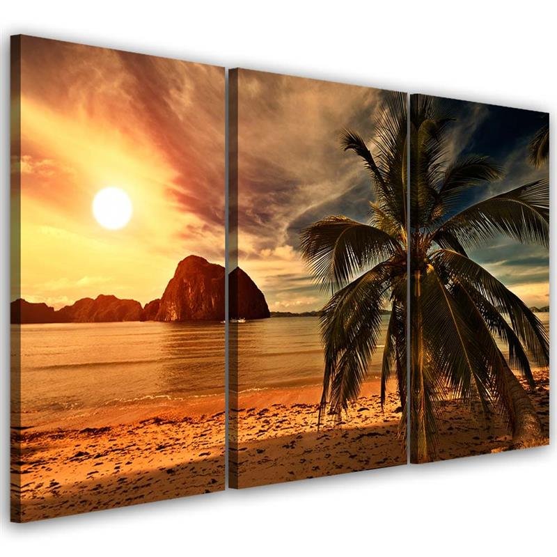 Obraz tryptyk na płótnie trzyczęściowy FEEBY, Morze Palmy 150x100 - Feeby | Sklep EMPIK.COM