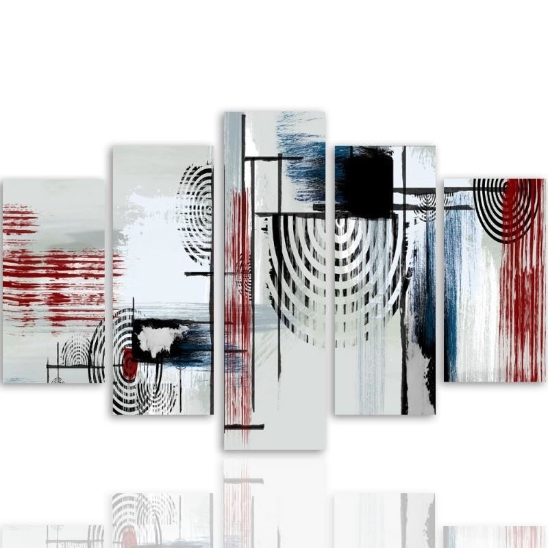 Obraz tryptyk pięcioczęściowy FEEBY, Abstrakcja Szary Czerwony 100x70 - Feeby | Sklep EMPIK.COM