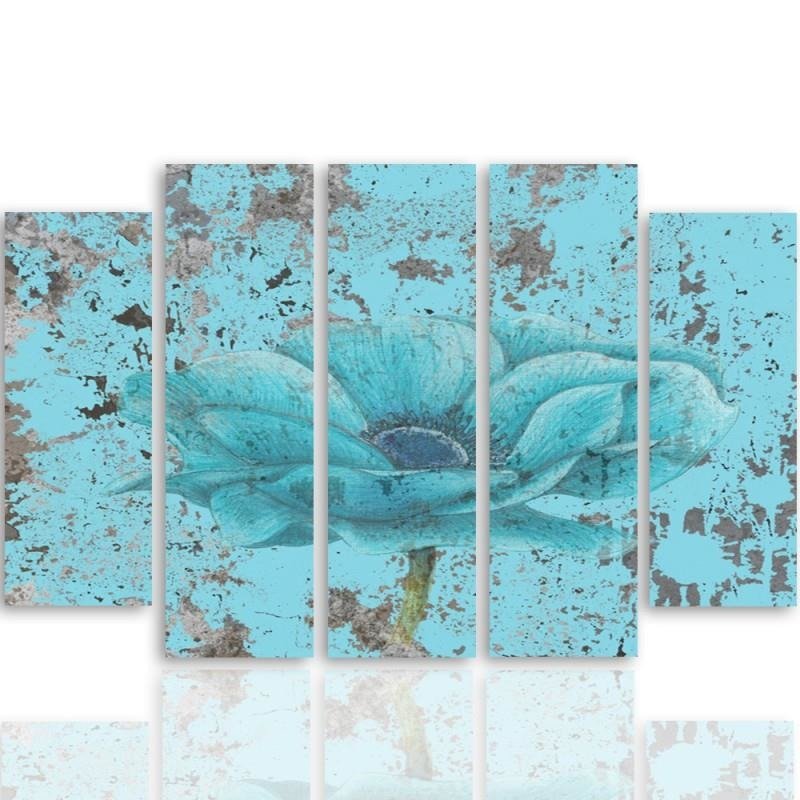 Obraz tryptyk pięcioczęściowy FEEBY, Kwiat Niebieski Vintage 100x70 - Feeby | Sklep EMPIK.COM