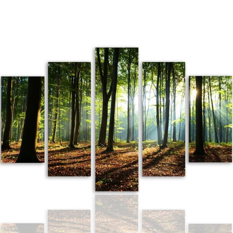 Obraz tryptyk pięcioczęściowy FEEBY, Las Zielony Natura 100x70 - Feeby | Sklep EMPIK.COM