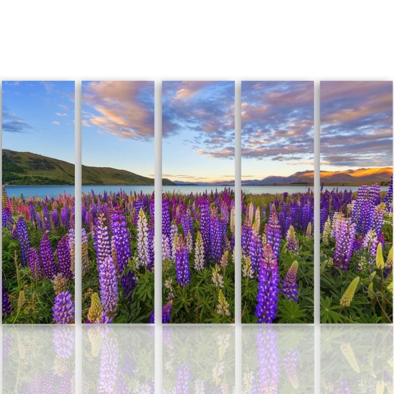 Obraz tryptyk pięcioczęściowy FEEBY, Lawenda Kwiaty Jezioro 100x70 - Feeby | Sklep EMPIK.COM