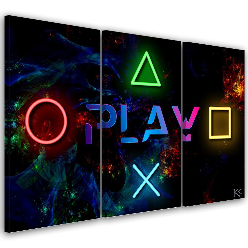 Obraz trzycz ciowy na p tnie, Napis play i przyciski do kontrolera - 90x60 - Inna marka | Sklep ...