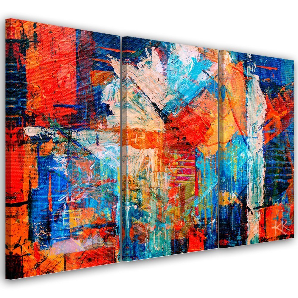 Obraz trzycz ciowy na p tnie, Pomara czowa abstrakcja r cznie malowana - 150x100 - Inna marka ...