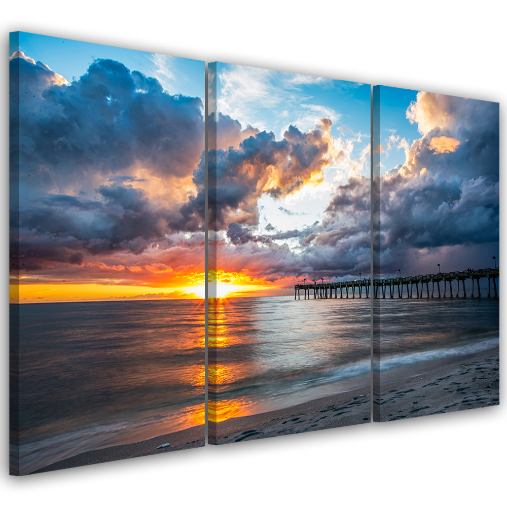 Obraz trzyczęściowy na płótnie FEEBY, Morze Zachód Słońca 120x60 - Feeby | Sklep EMPIK.COM