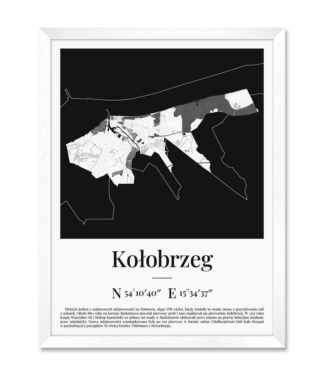 Obraz w ramie na ścianę plan miasta mapa Kołobrzegu Kołobrzeg biała ...